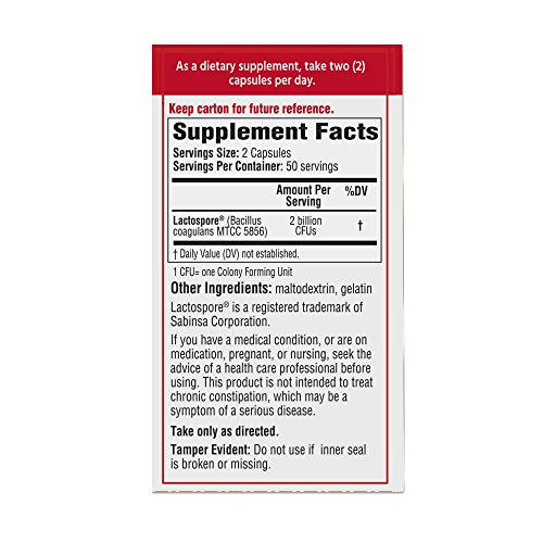 Bacid Daily Probiotic | 100 Capsules | Dietary Supplement for Digestiv ...